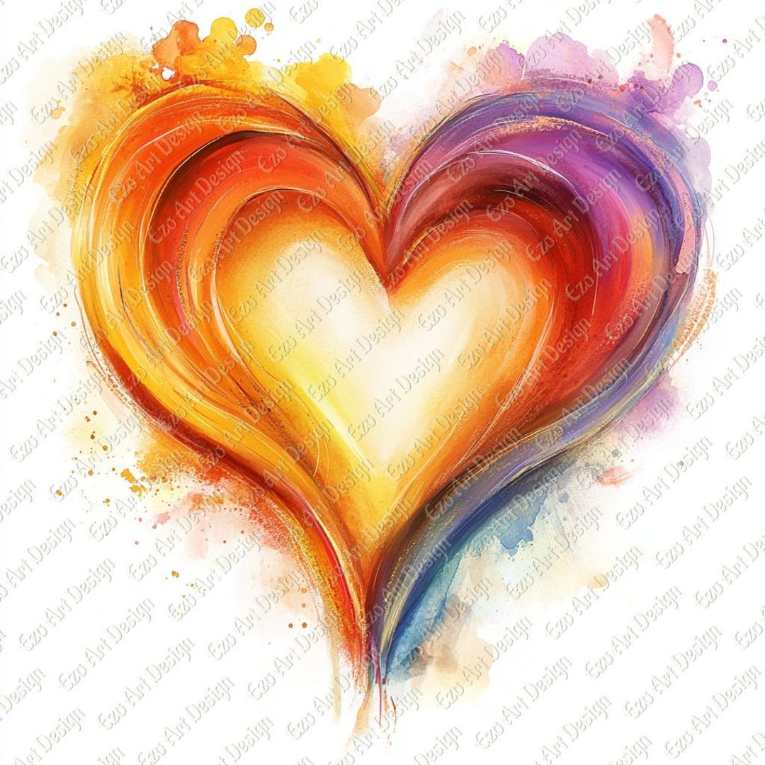 Rainbow Heart Splash Clipart, Watercolor Style (JPG Digital Download ...