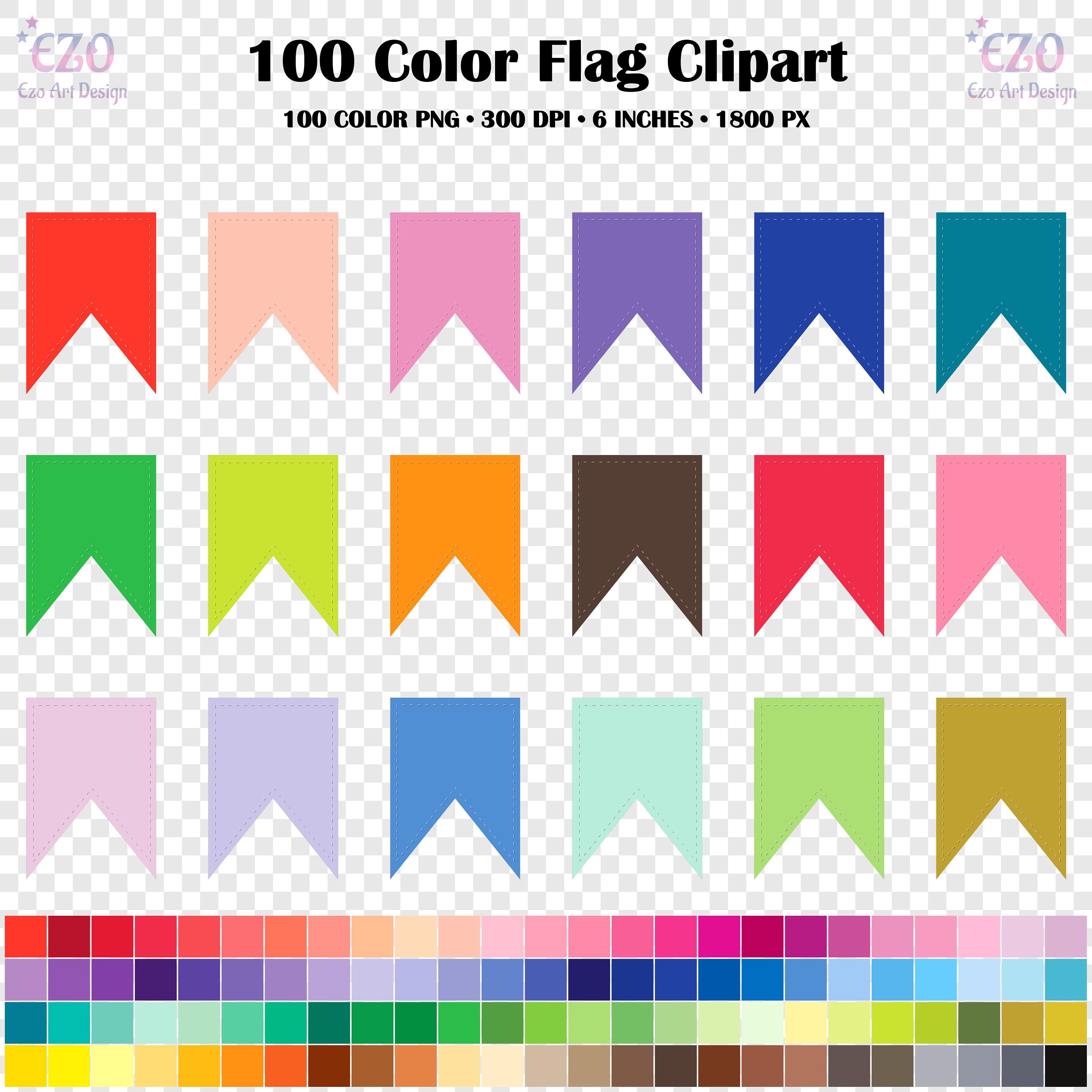 100 Color Flag Clipart Set, PNG Illustration, PNG Clipart, Planner ...