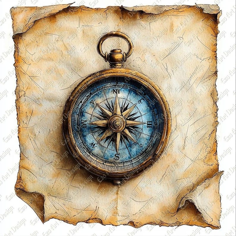 Vintage Compass Clipart, Antique Navigator Art (digital Download, 10 ...