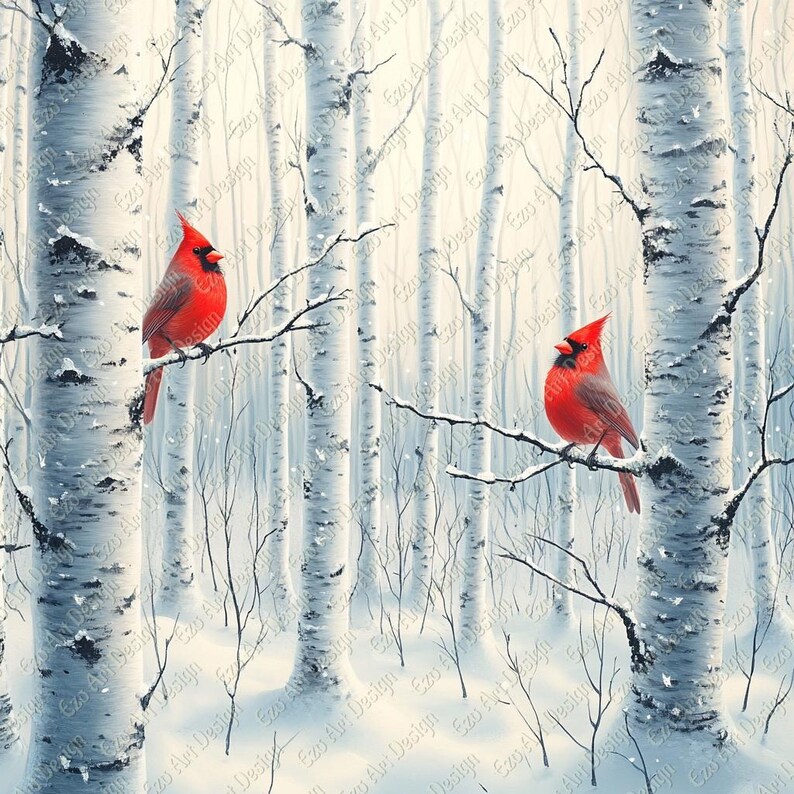 Red Cardinal Winter Forest Clipart, Snowy Scene (digital Download) - Etsy