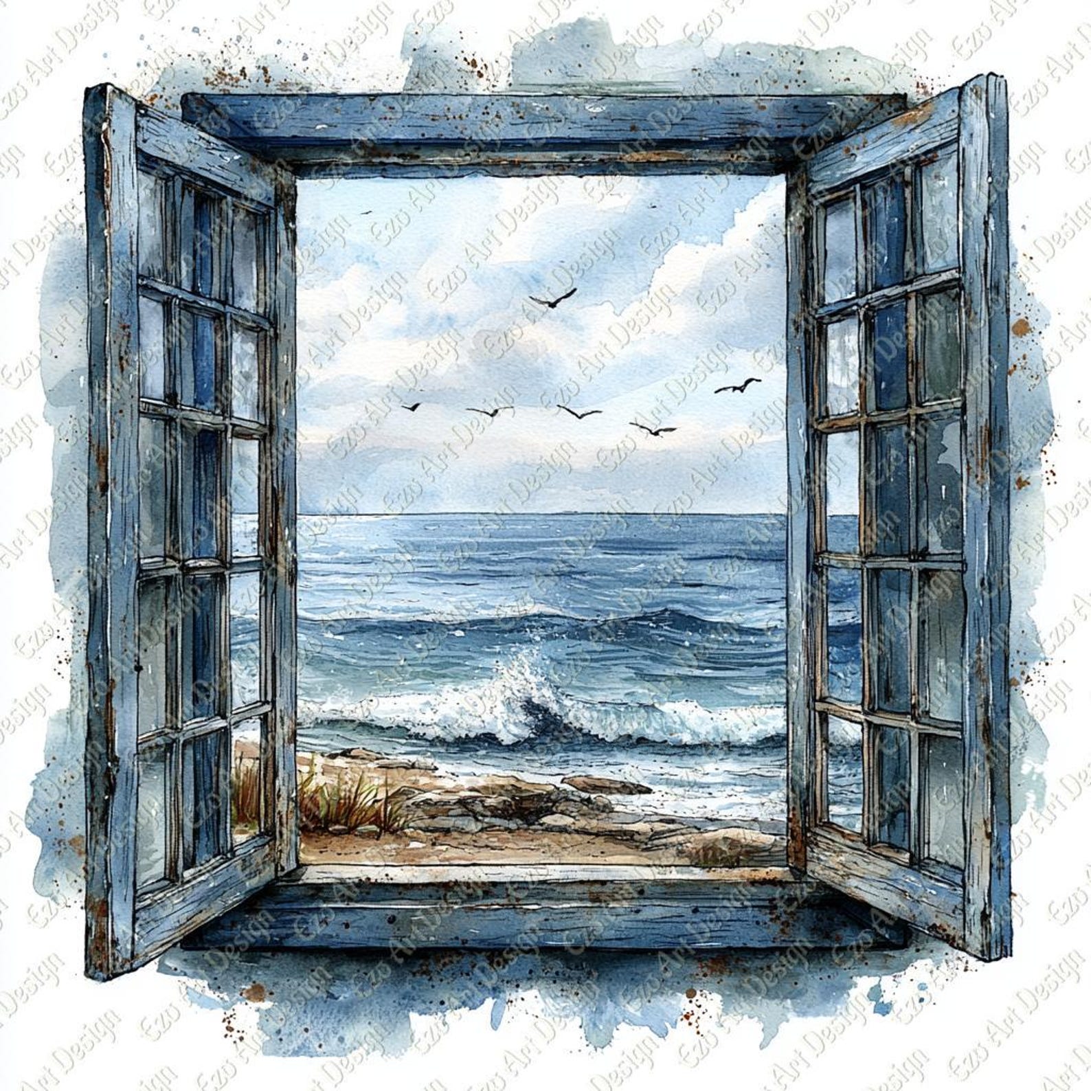 Window Ocean View Clipart, 10 High Quality JPG, Window to Sea, Window ...