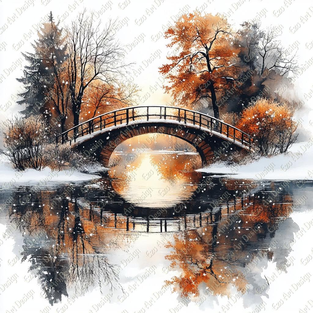 Winter Bridge Clipart, Snowy Landscape, Junk Journal Kit (digital ...