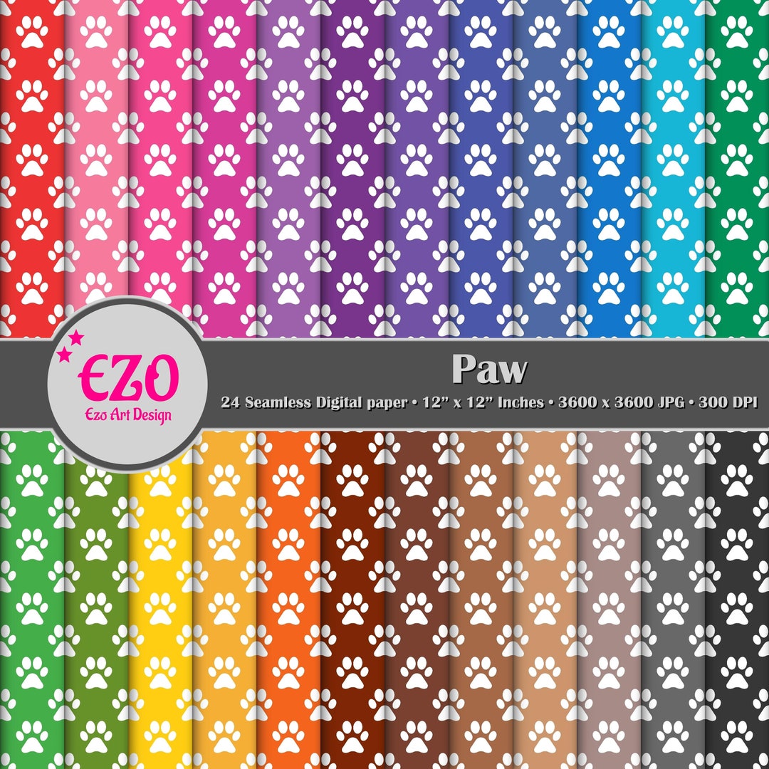 Paw Print Digital Paper Pack 24 Papers Scrapbook Papers Seamless ...