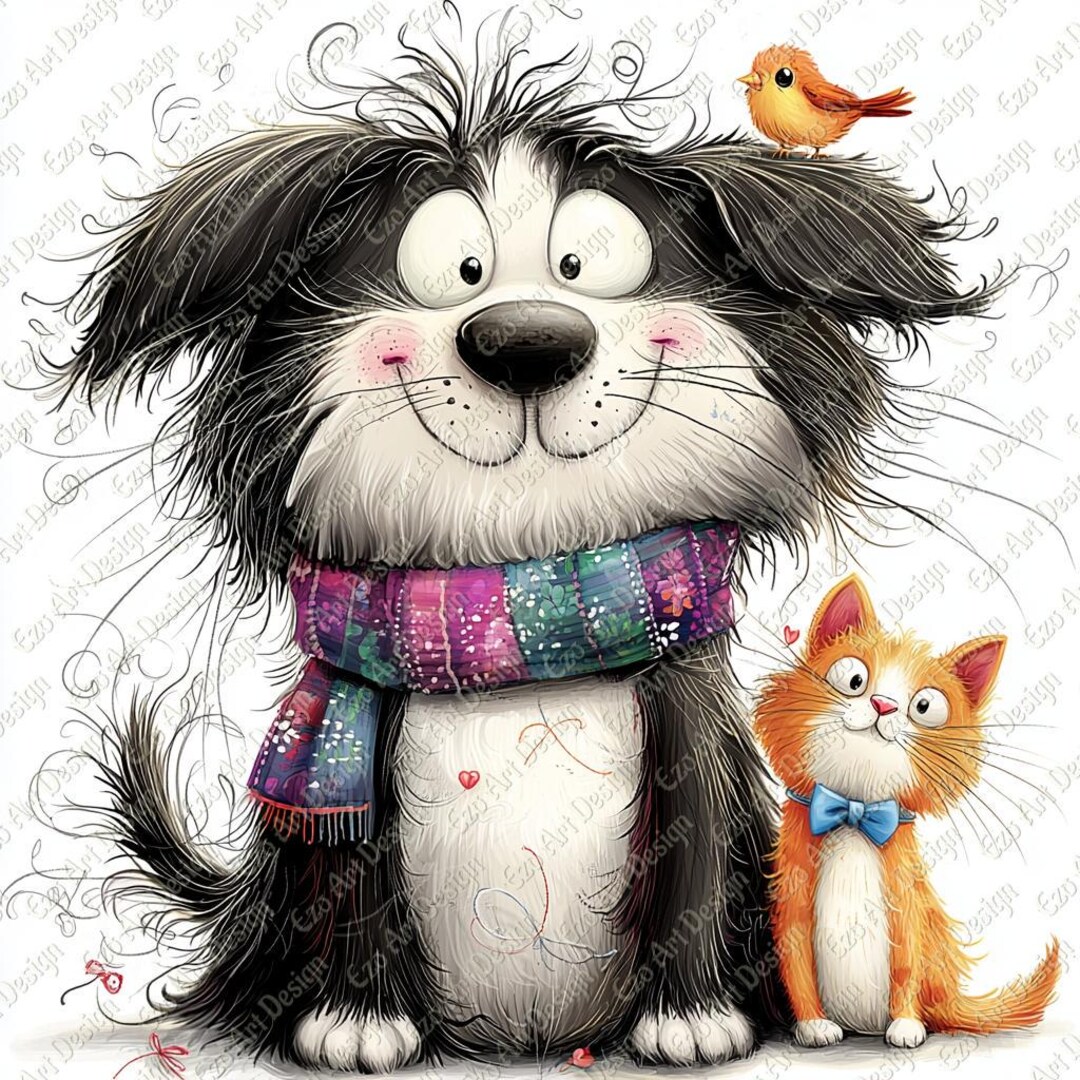 Quirky Dog and Cat Clipart, 10 High Quality JPG, Quirky Pals, Whimsical ...