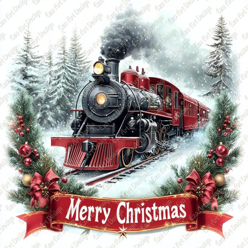 Christmas Train Clipart, Express Train, Holiday Art (digital Download ...