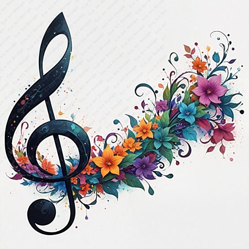 Floral Music Note Clipart, 10 High Quality JPG, Melody Symbol, Musical ...