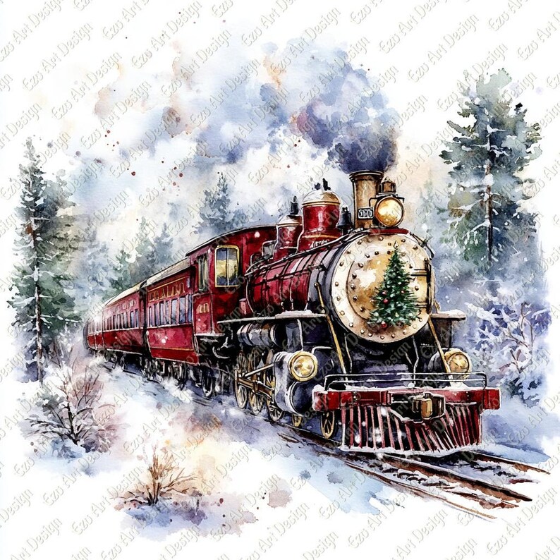 Winter Christmas Train Clipart, Holiday Express, Festive Locomotive ...