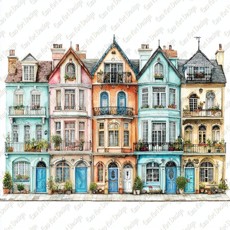 Quirky Houses Clipart - Vintage Charm With Scandinavian Flair - Etsy