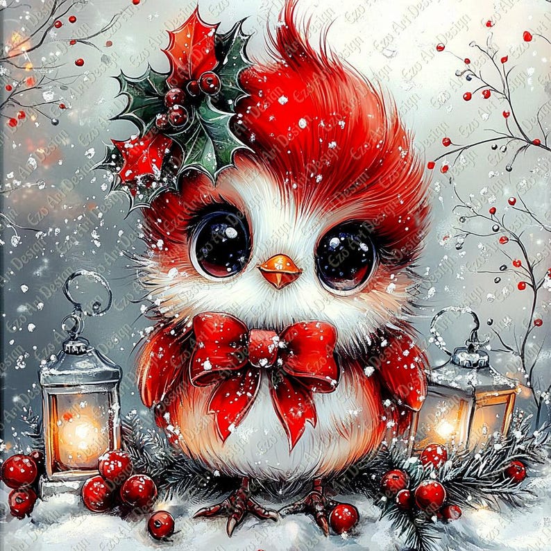Xmas Red Baby Bird Clipart, Holiday Digital Art (JPG) - Etsy