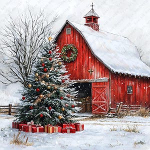 Christmas Farm Clipart, 10 High Quality JPG, Farmhouse, Christmas ...
