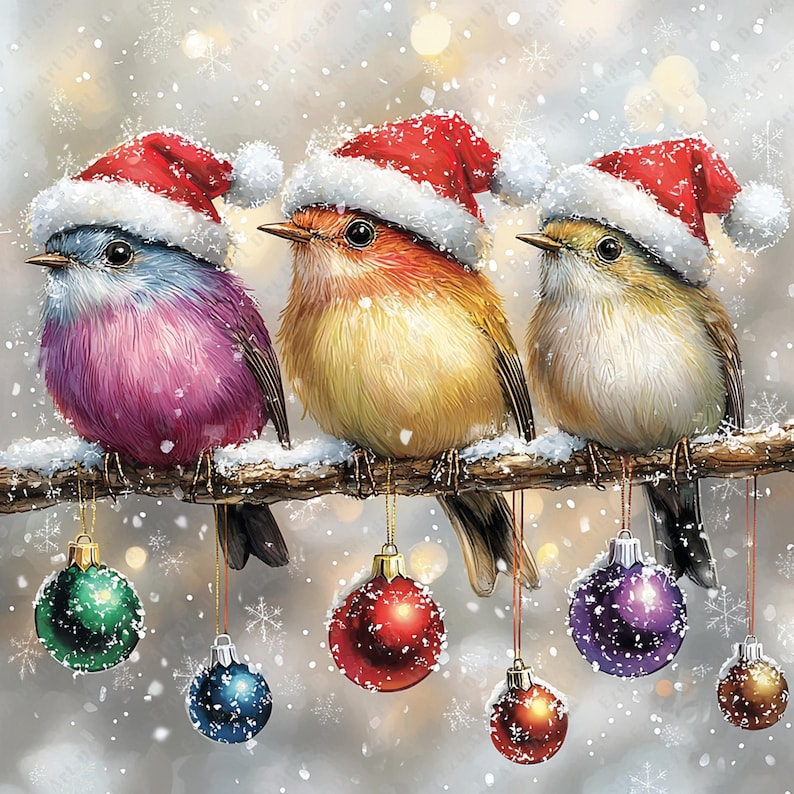 Cute Bird Clipart, 12 JPG, Digital Download, Printable Christmas Bird ...