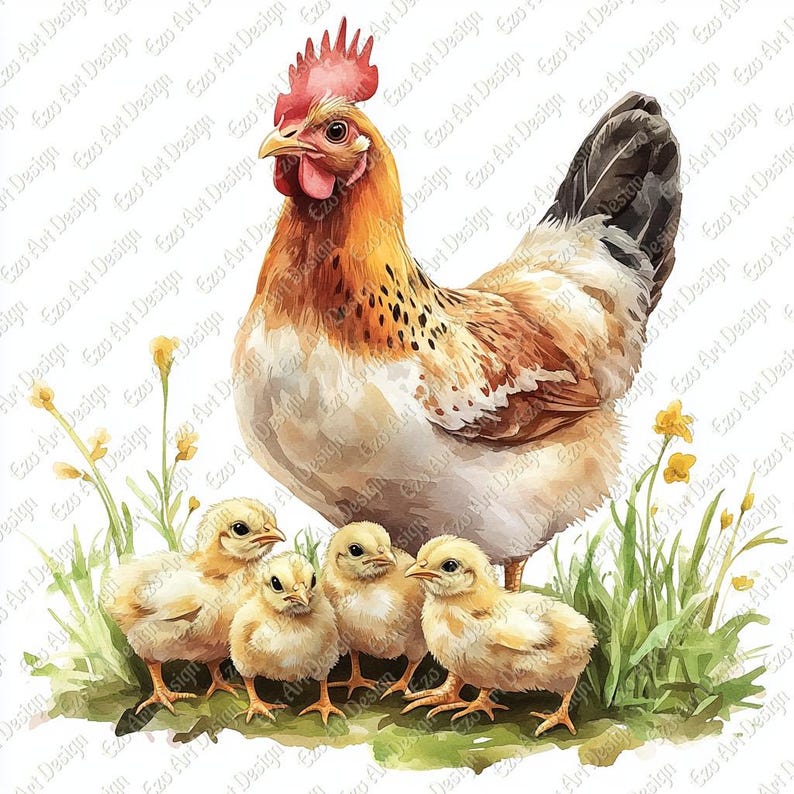 Chicken Family Clipart, Hen and Chicks JPG (digital Download) - Etsy