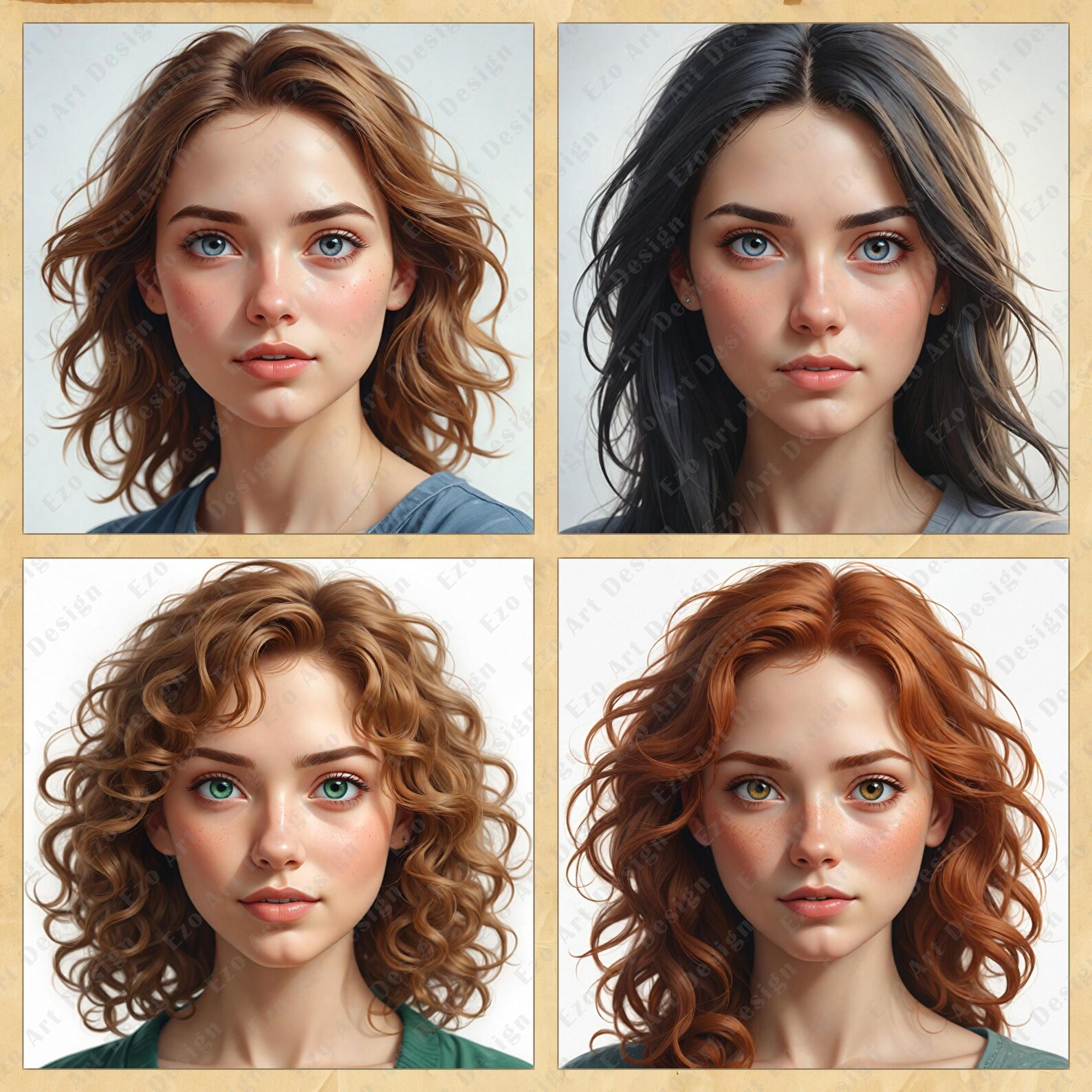 Women Expressive Face Clipart, 12 JPG, Digital Download, Printable Girl ...