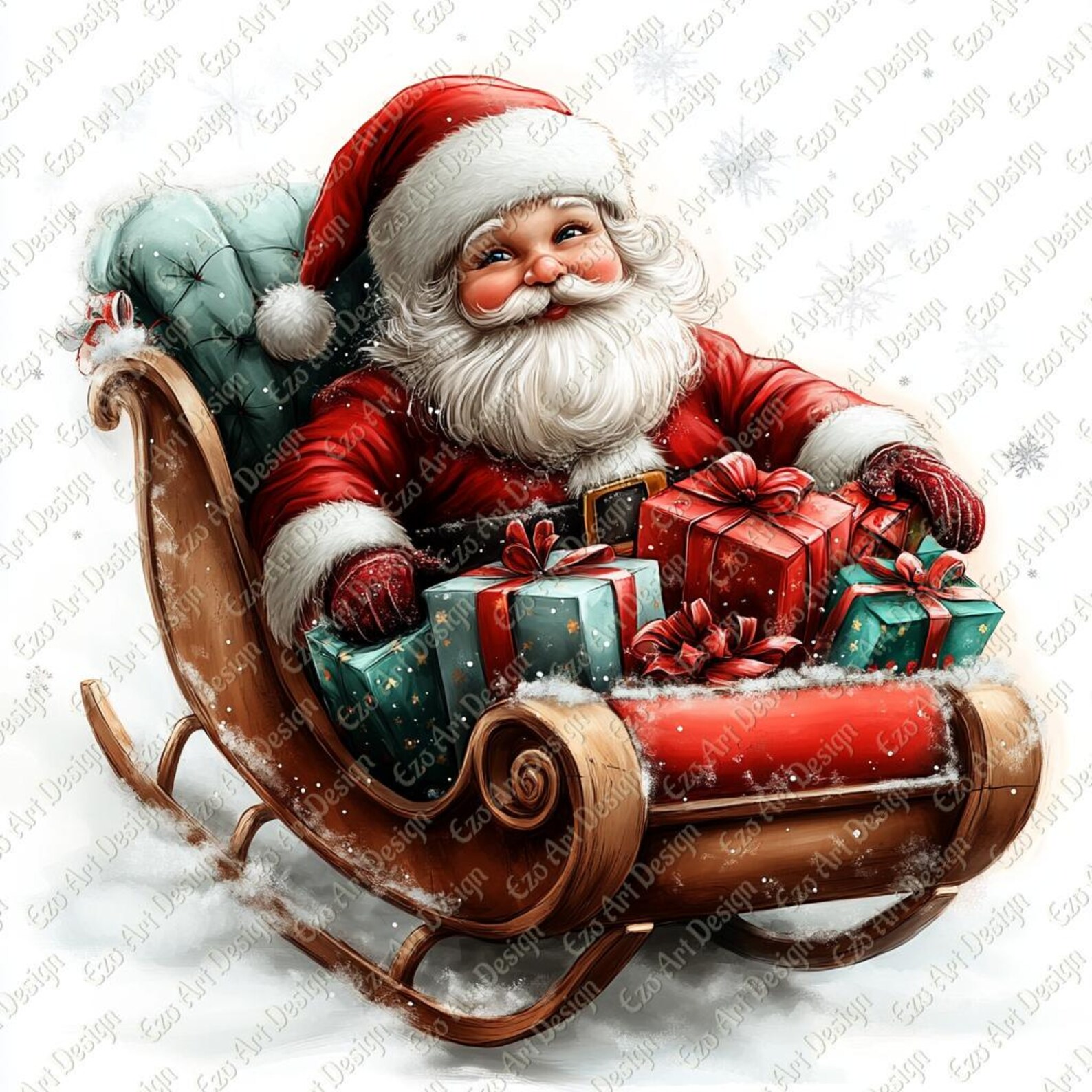 Cartoon Santa Clipart, Santa's Deer Ride, Jolly Christmas Art (digital ...