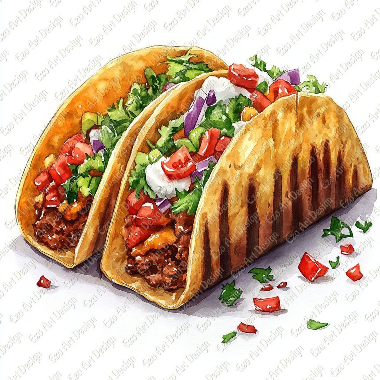 Mexican Taco Clipart, 10 High Quality JPG, Taco Illustration ...