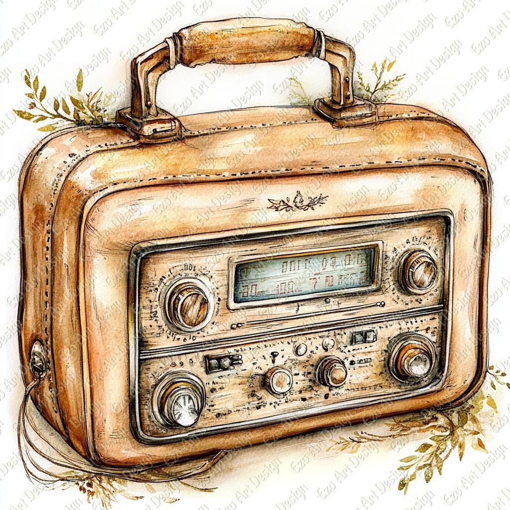 Watercolor Vintage Radio Clipart, 10 High Quality JPG, Vintage ...