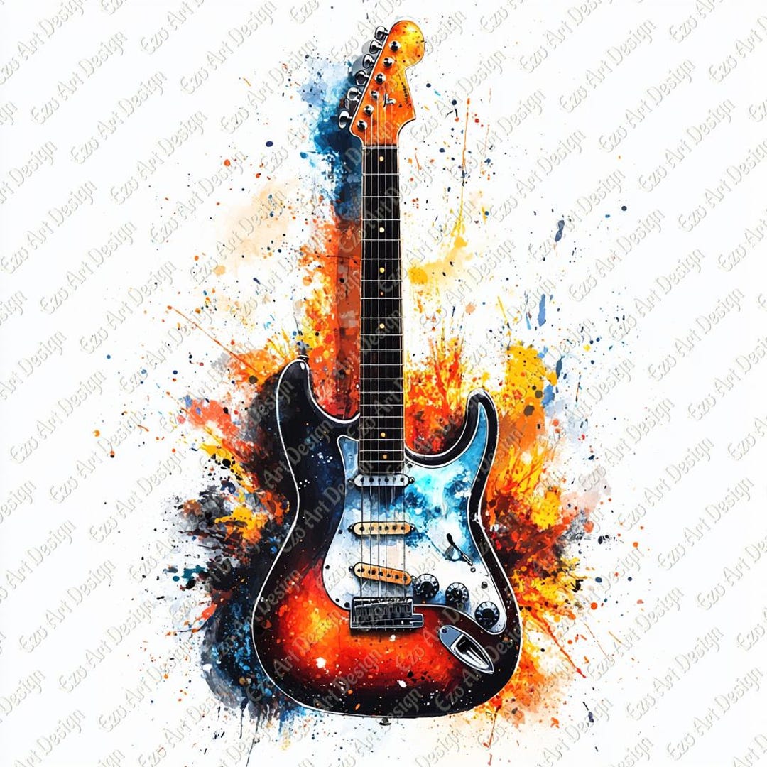 Electric Guitar Splatter Art Clipart, Rock Music Designs (JPG, Digital ...