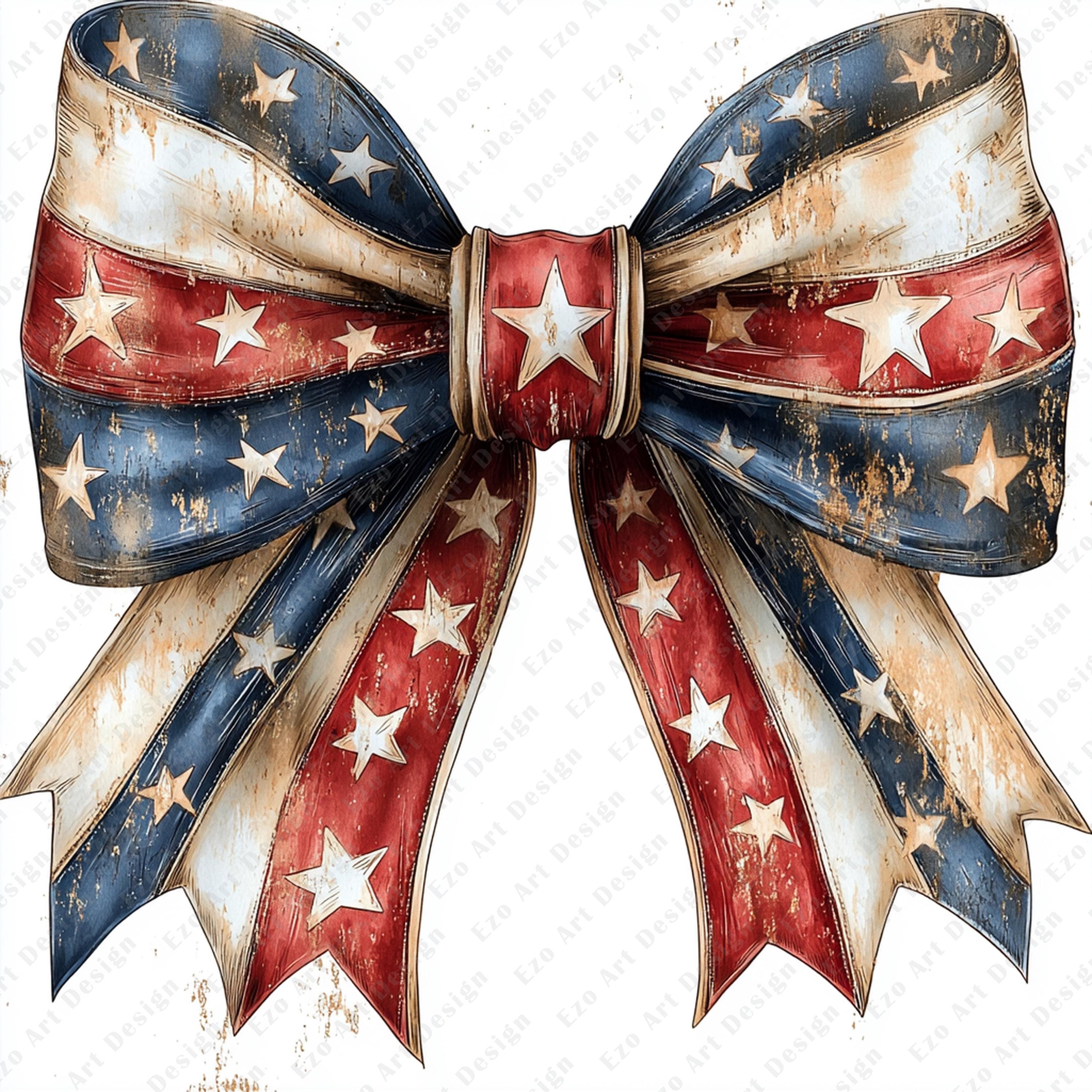 USA Flag Ribbon Bow Clipart, 12 JPG, Printable American Flag Bow ...
