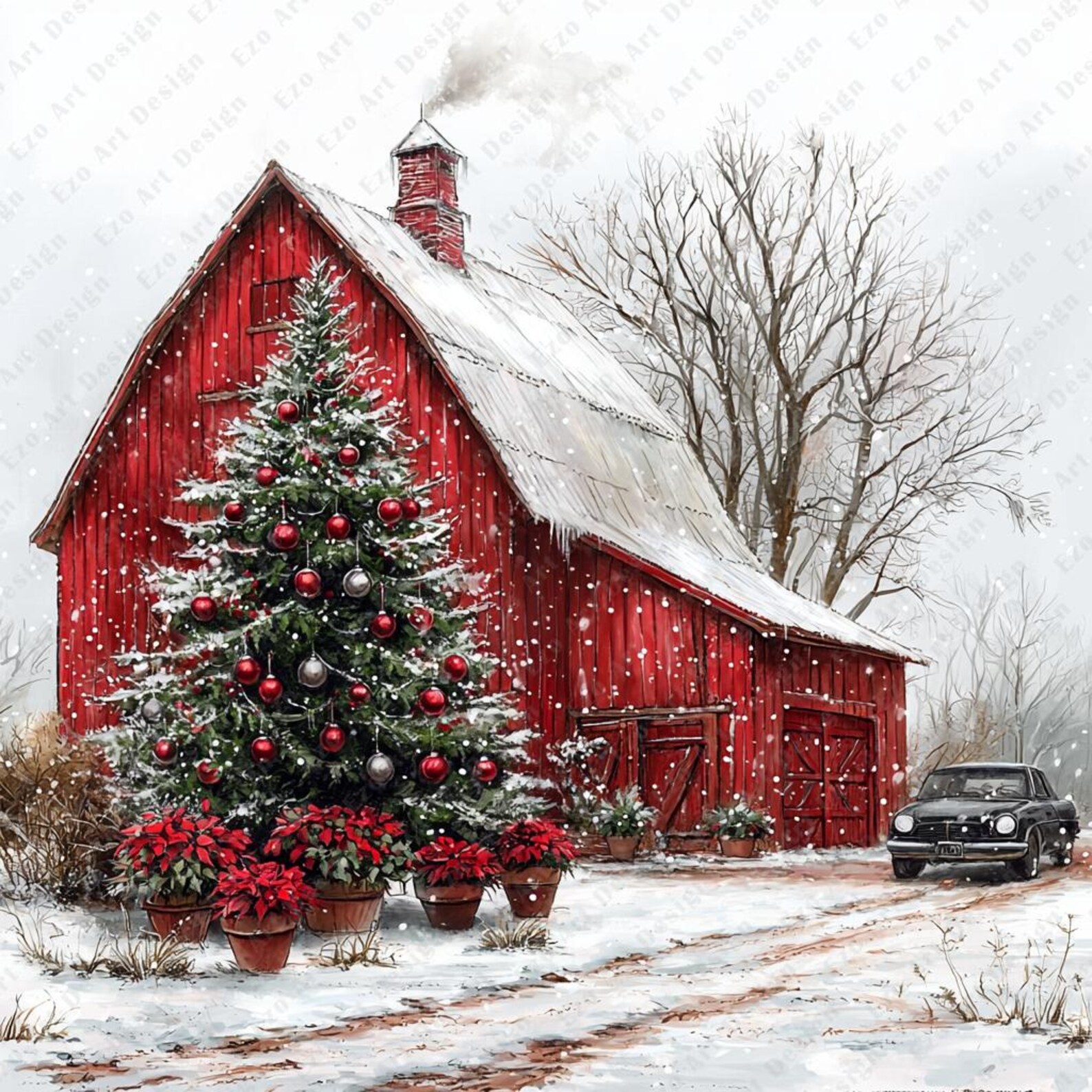 Christmas Farmhouse Clipart, Snowy Barn Scene (digital Download) - Etsy
