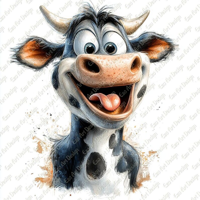Happy Cow Clipart, Watercolor Farm Animal Art (digital Download) - Etsy