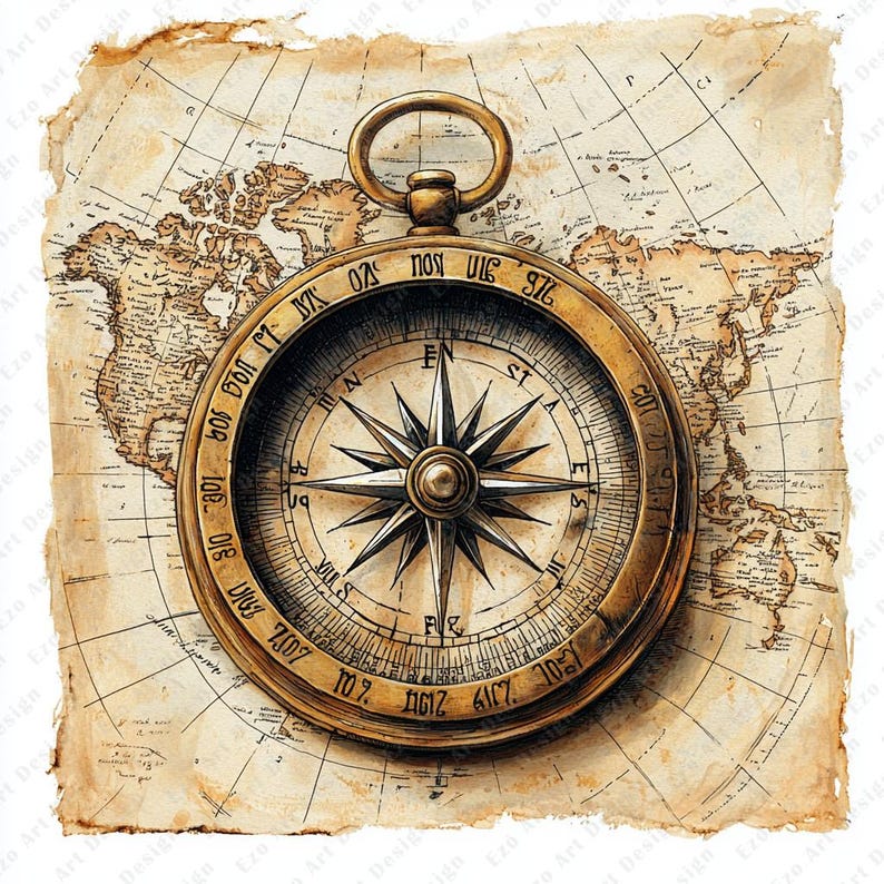Vintage Compass Clipart, 10 High Quality JPG, Antique Compass, Retro ...