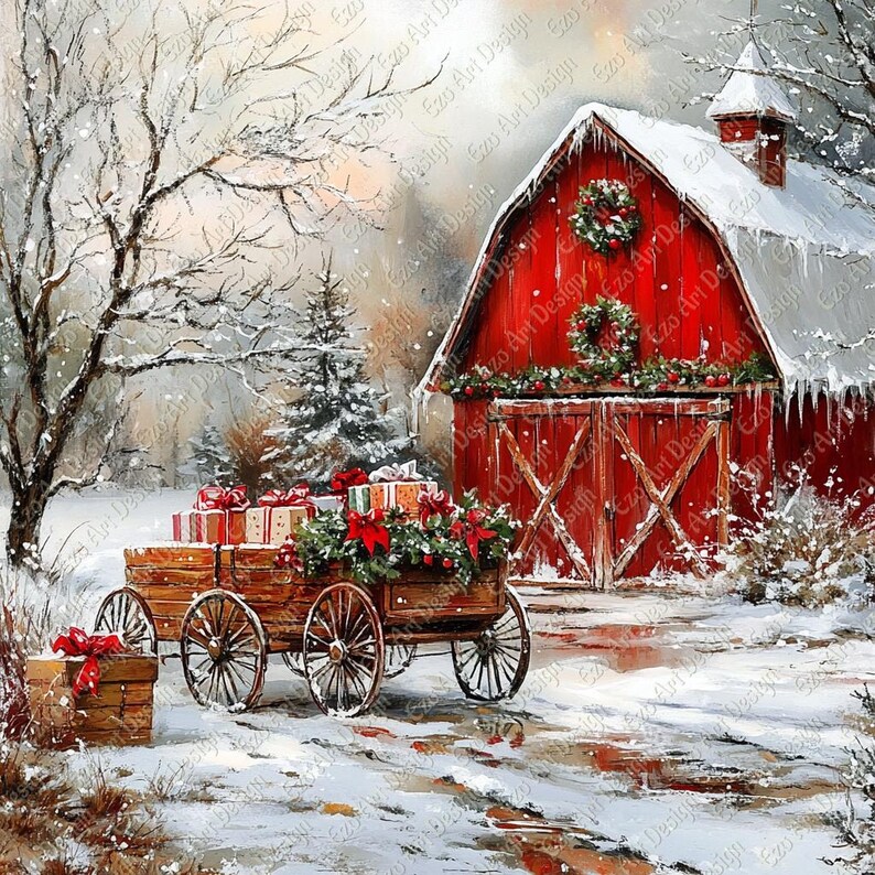 Christmas Farm Clipart, Winter Barn Scene (digital Download) - Etsy