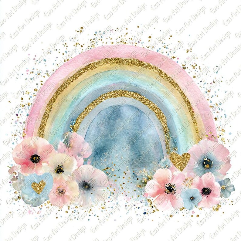 Pastel Rainbow Clipart, Hearts and Stars, Dreamy JPG (digital Download ...