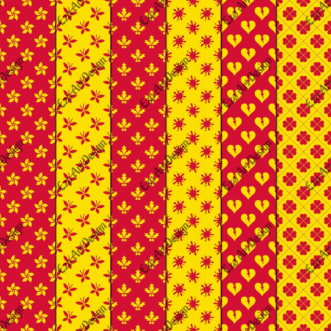 Yellow and Red Pattern Digital Paper Pack, 24 Paper, Scrapbook Paper ...