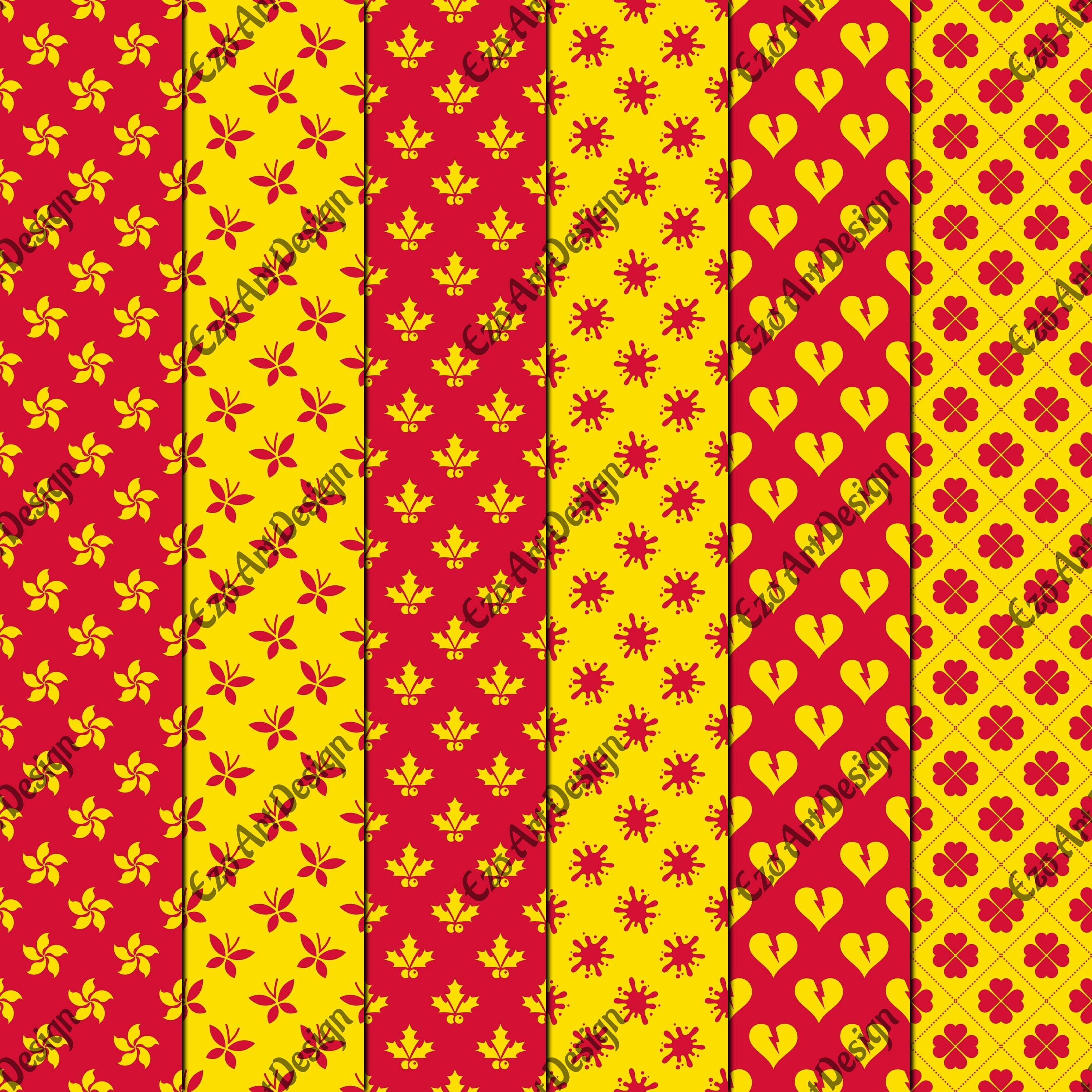 Yellow and Red Pattern Digital Paper Pack, 24 Paper, Scrapbook Paper ...