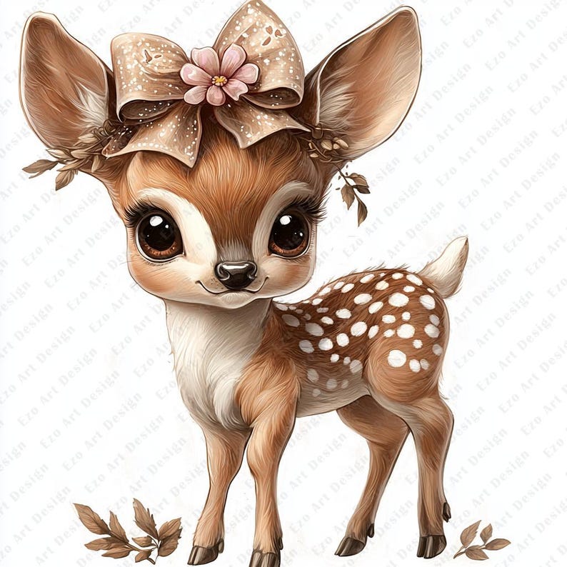 Floral Baby Deer Clipart, Spotted Fawn Art (digital Download) - Etsy