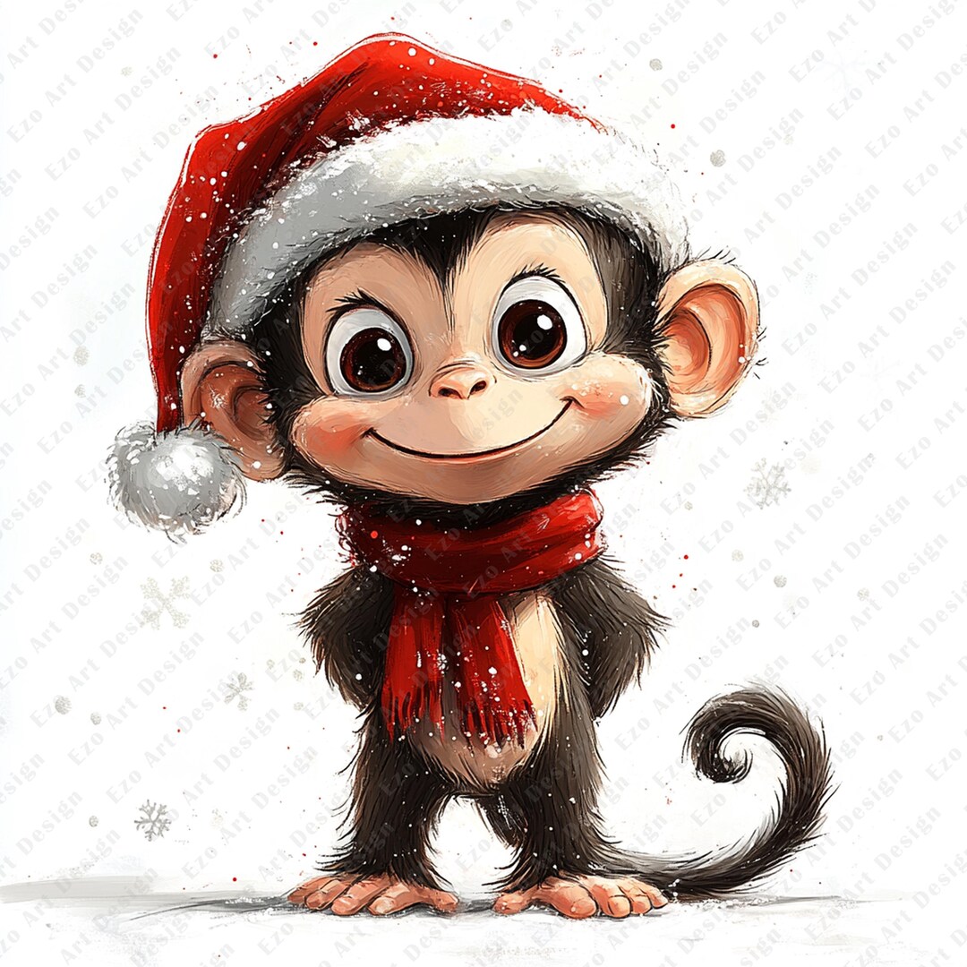 Christmas Monkey Clipart, 12 JPG, Digital Download, Printable Funny ...