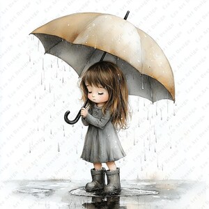 Girl and Rain Clipart, 10 High Quality JPG, Quirky Rain Lover, Girl and ...
