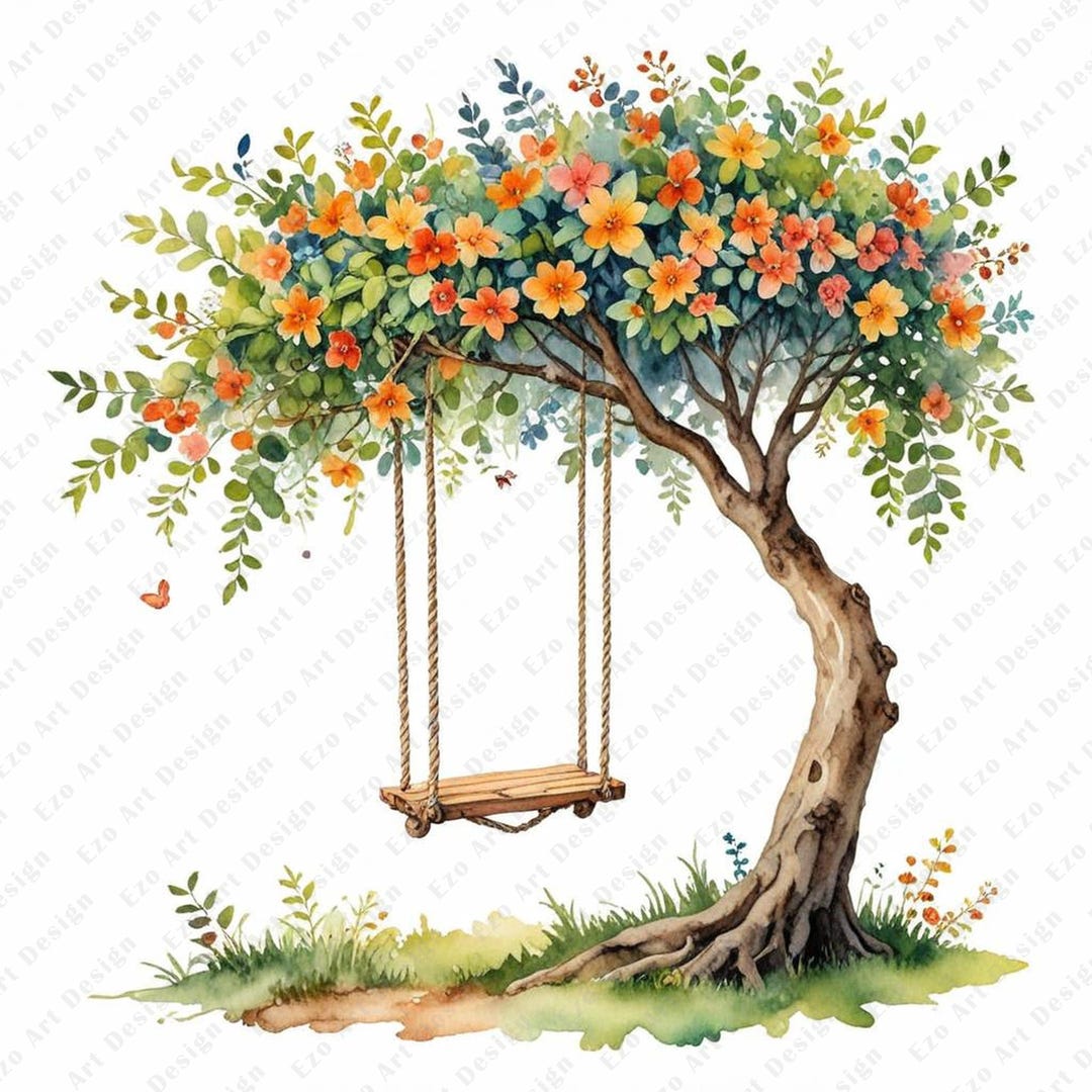 Swing in Tree Clipart Bundle, 12 JPG, Digital Download, Printable ...