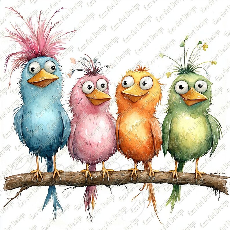 Cartoon Quirky Birds Clipart, Colorful Bird Art (digital Download) - Etsy
