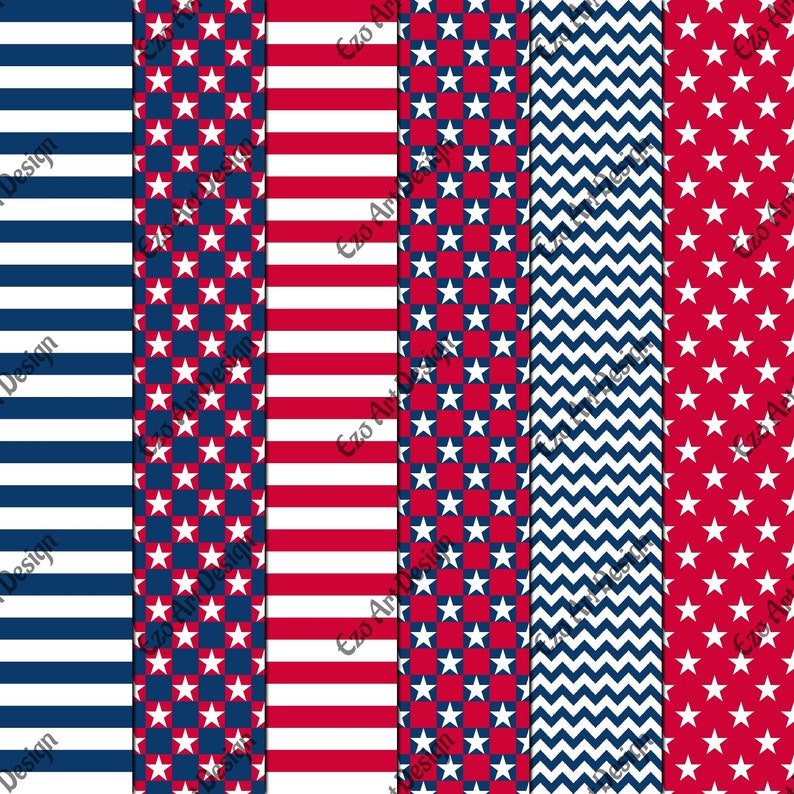 Red Blue White Digital Paper Pack - 24 Papers - Scrapbook Papers ...