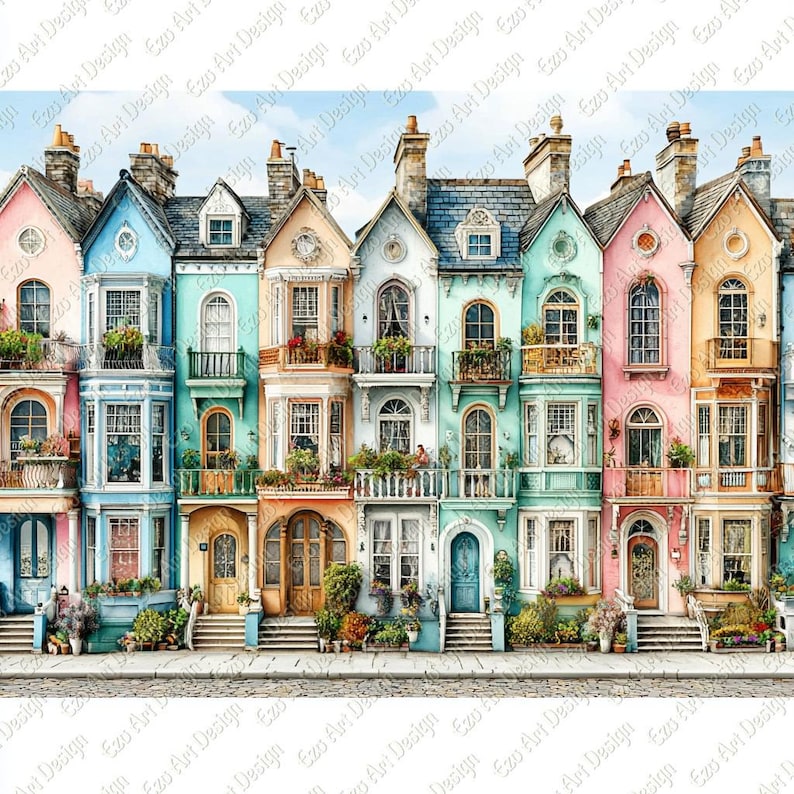 Quirky Houses Clipart - Vintage Charm With Scandinavian Flair - Etsy