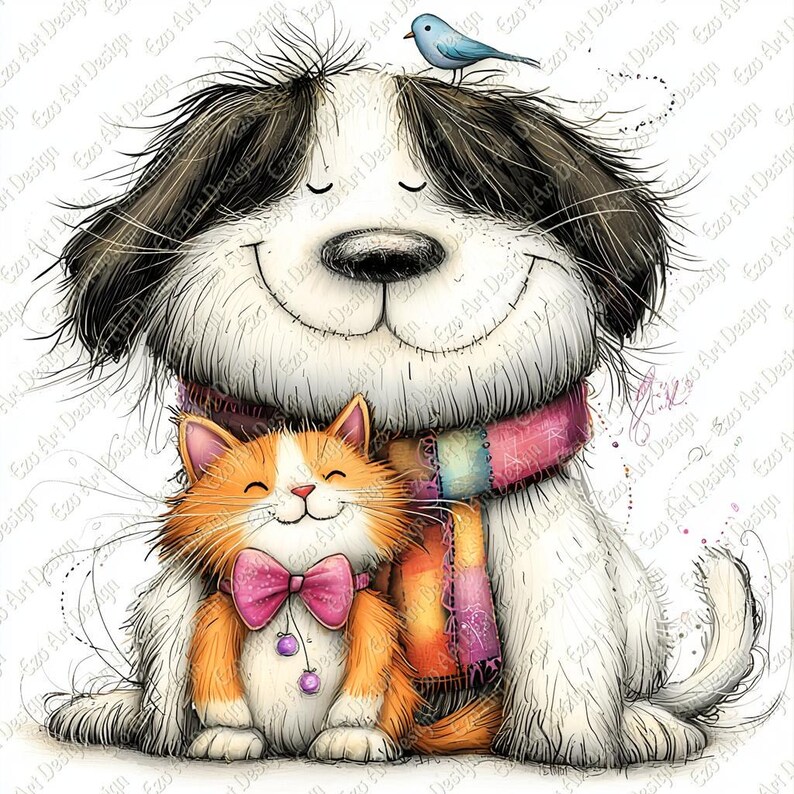Quirky Dog and Cat Clipart, 10 High Quality JPG, Quirky Pals, Whimsical ...