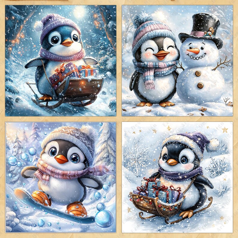Christmas Penguin Clipart, 12 JPG, Digital Download, Printable Winter ...