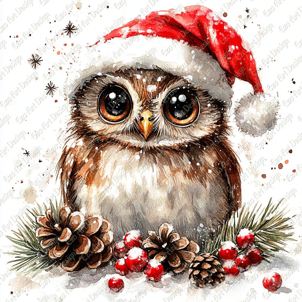 Sweet Santa Owl Clipart: Holiday JPG Images (digital Download) - Etsy