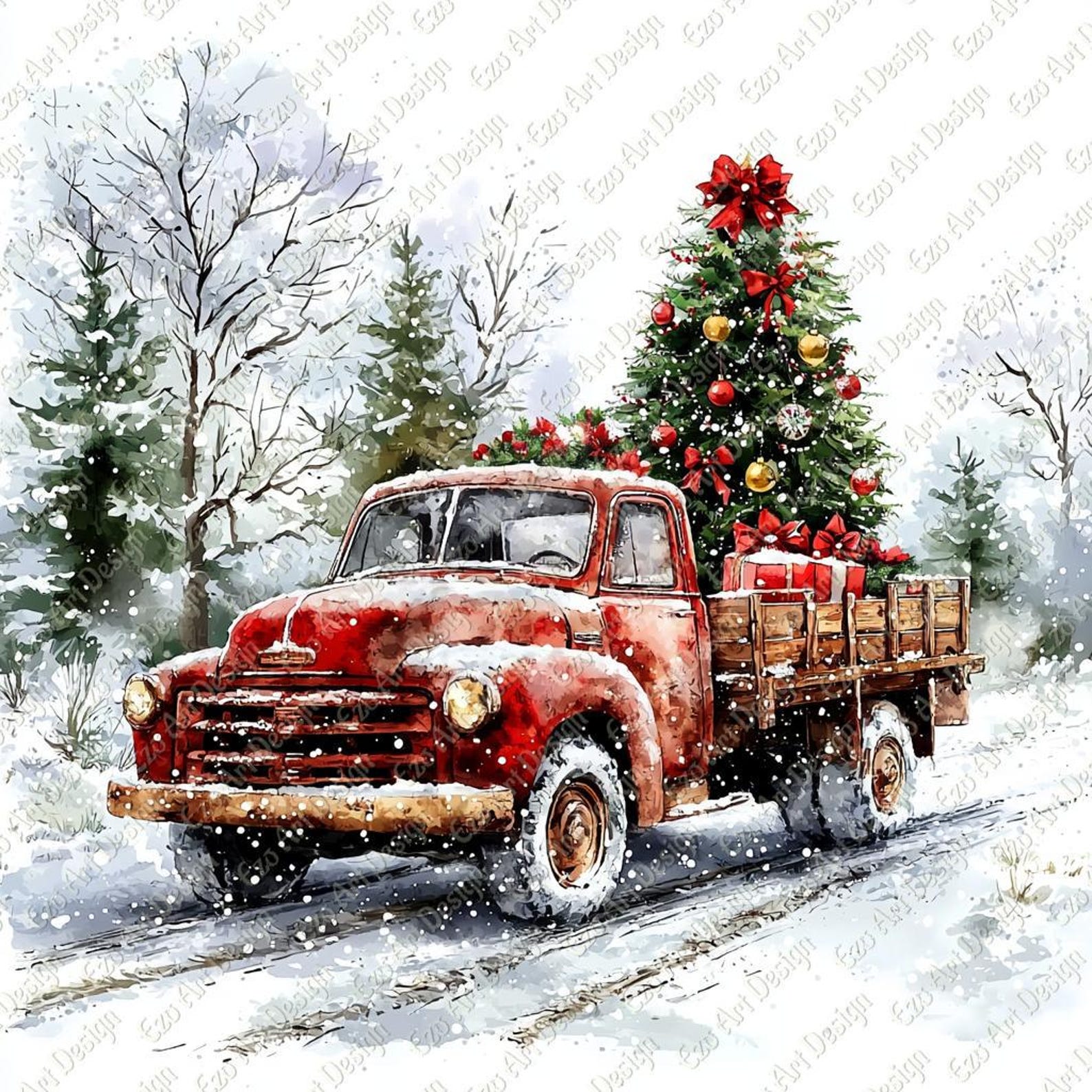 Christmas Truck Clipart, 10 High Quality JPG, Pine Tree Truck, Digital ...