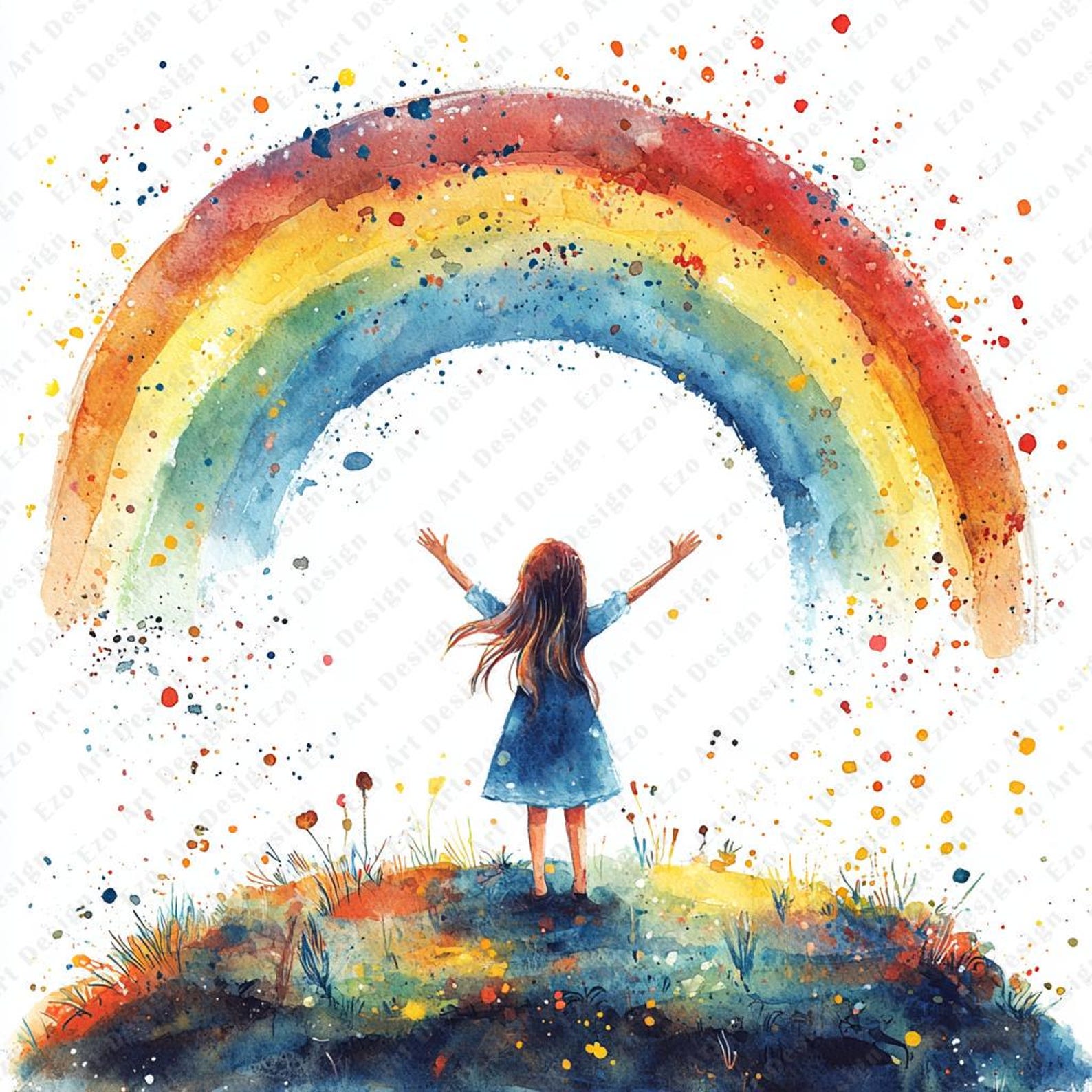 Girl and Rainbow Watercolor Clipart, Nursery Art (digital Download) - Etsy