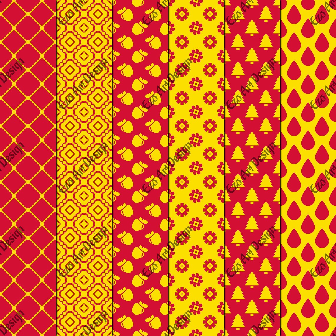 Yellow and Red Pattern Digital Paper Pack, 24 Paper, Scrapbook Paper ...