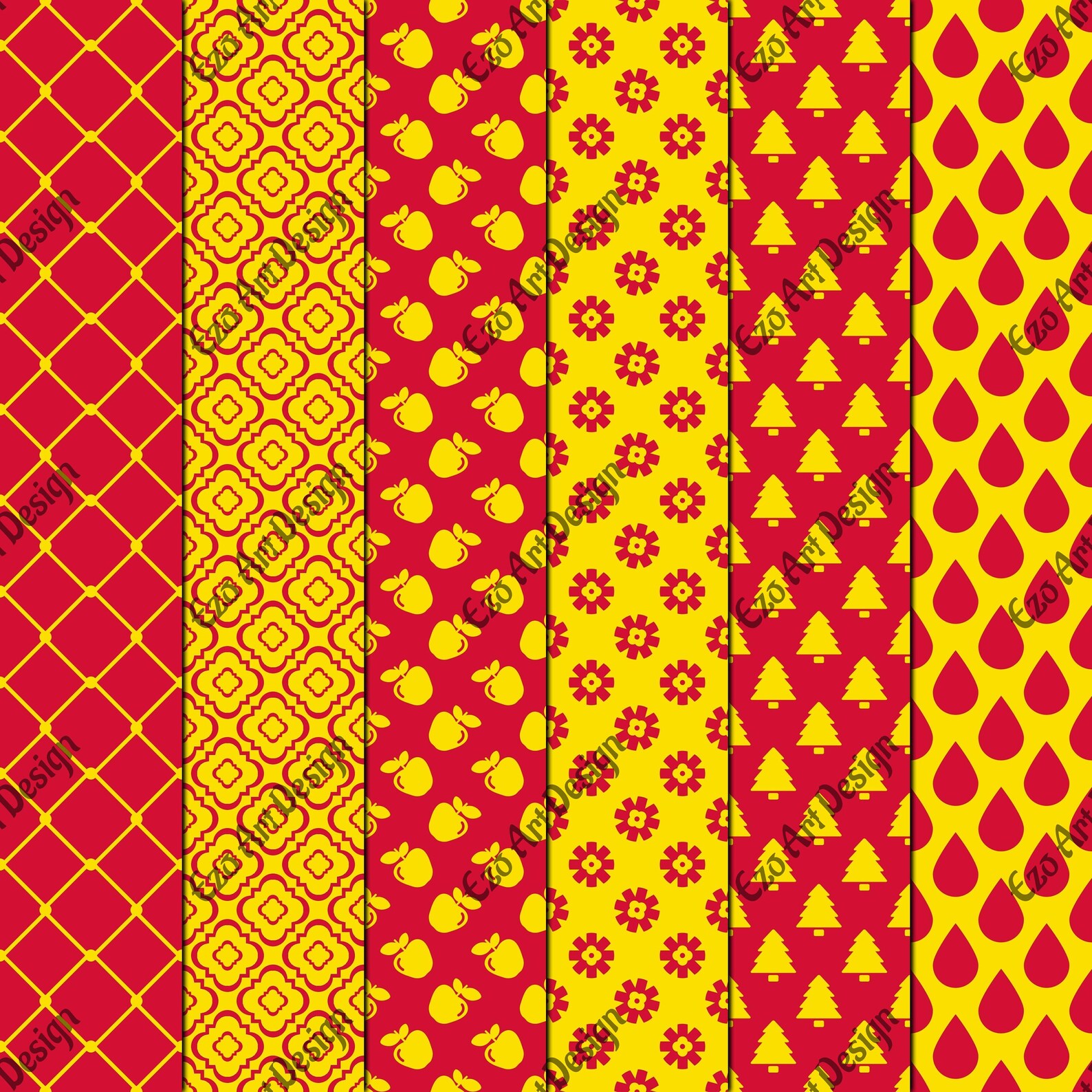 Yellow and Red Pattern Digital Paper Pack, 24 Paper, Scrapbook Paper ...