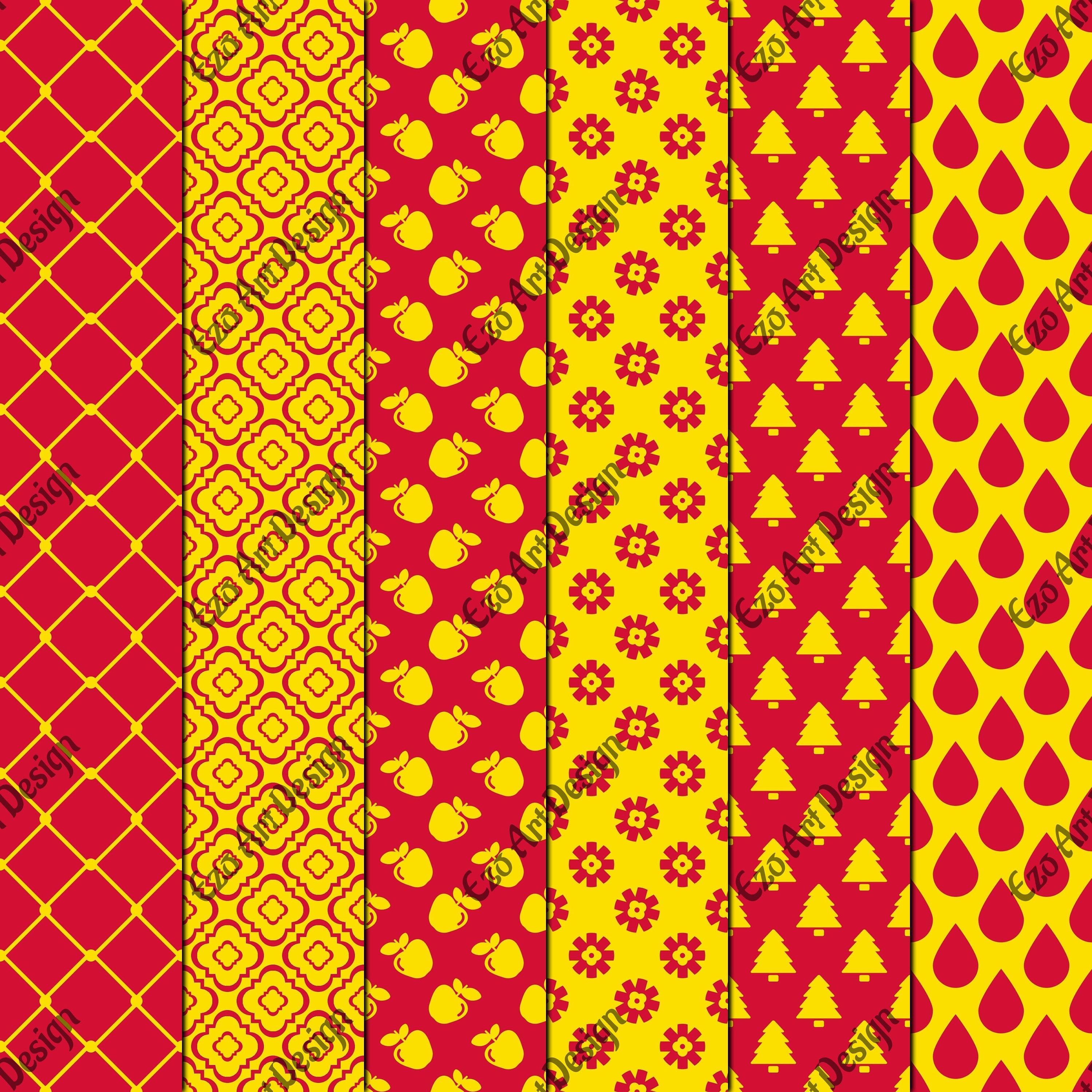 Yellow and Red Pattern Digital Paper Pack, 24 Paper, Scrapbook Paper ...