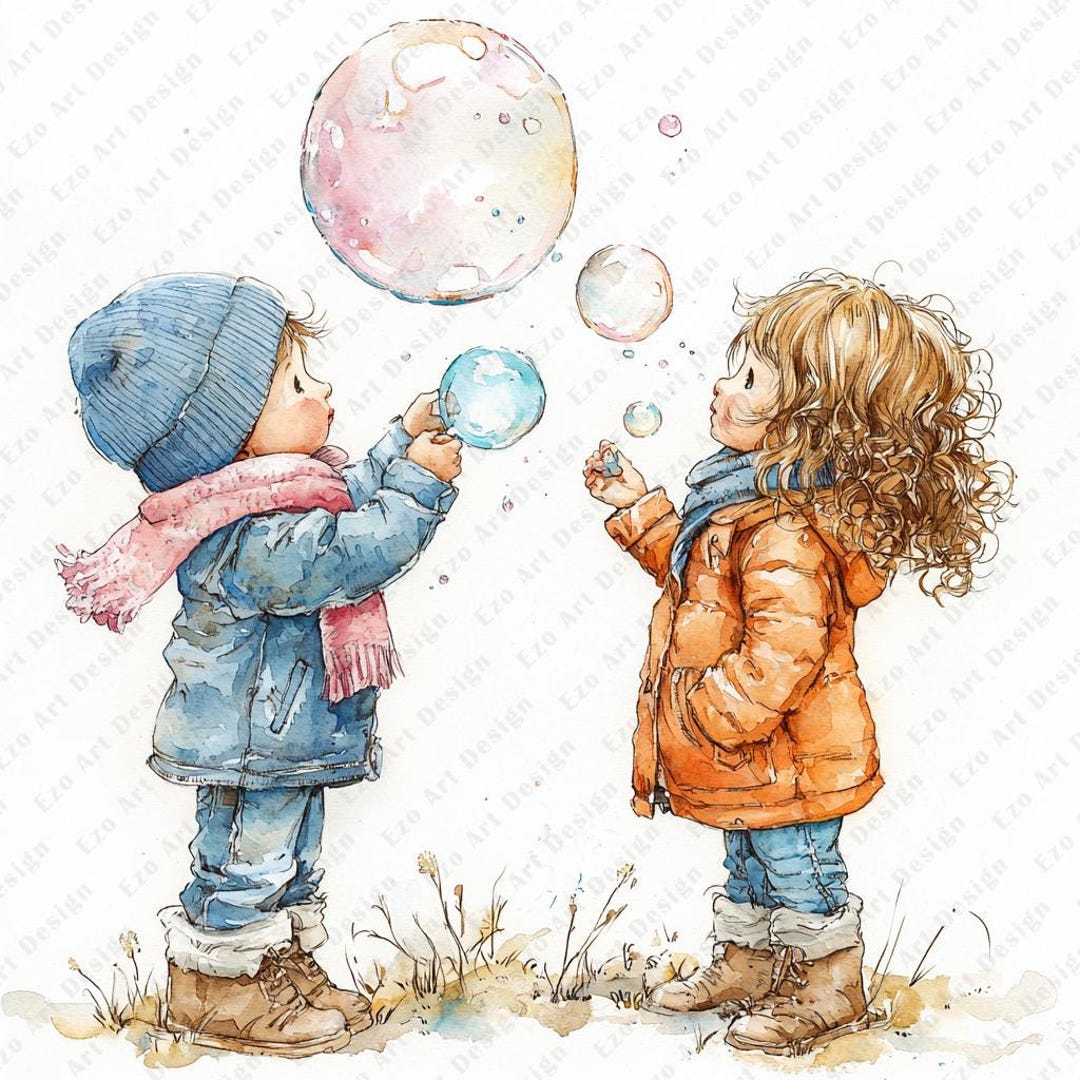 Kids and Bubbles Clipart, 10 High Quality JPG, Kids Blowing Bubbles ...