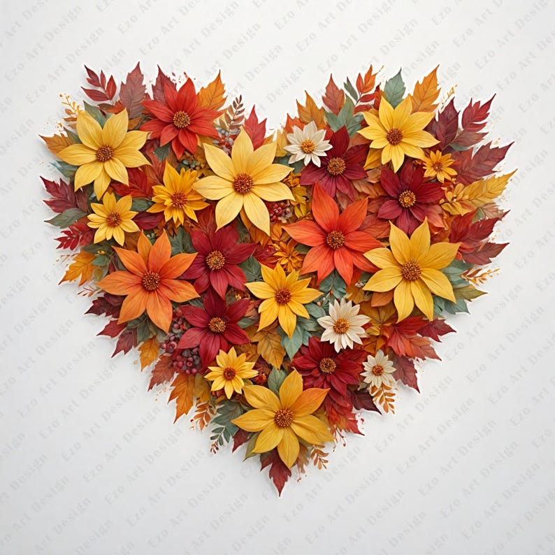 Autumn Heart Leaves Clipart, 12 JPG, Digital Download, Printable Love ...
