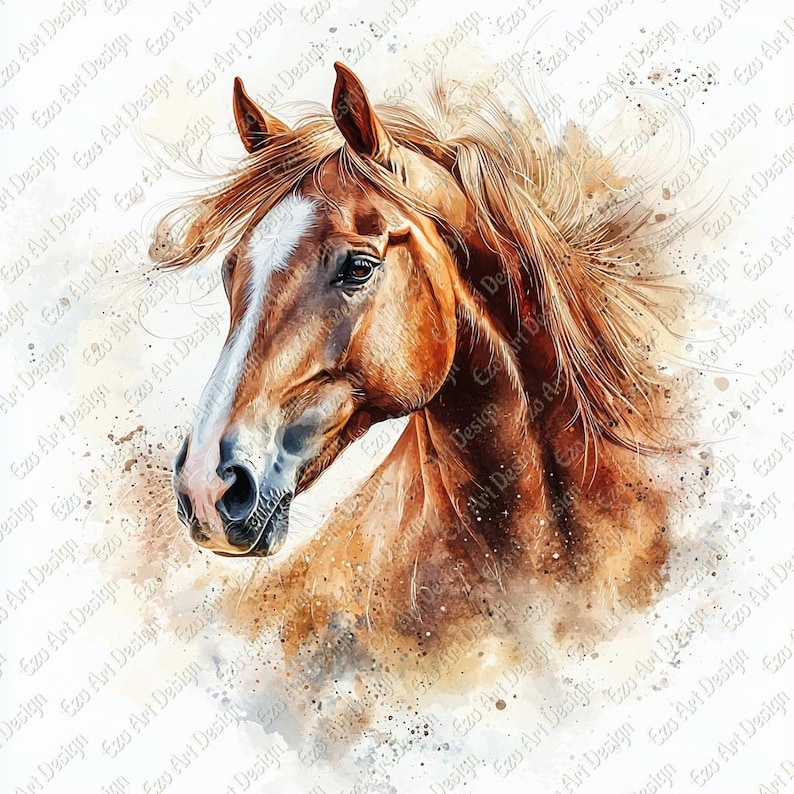 Watercolor Horse Portrait Clipart, Farm Animal Art (digital Download ...