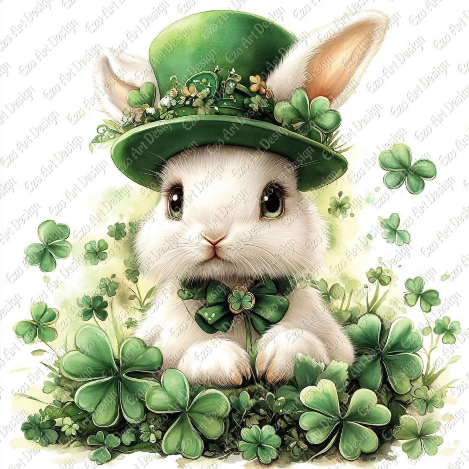 St. Patricks Day Bunny Clipart, Green Leprechaun Hat, Shamrocks ...
