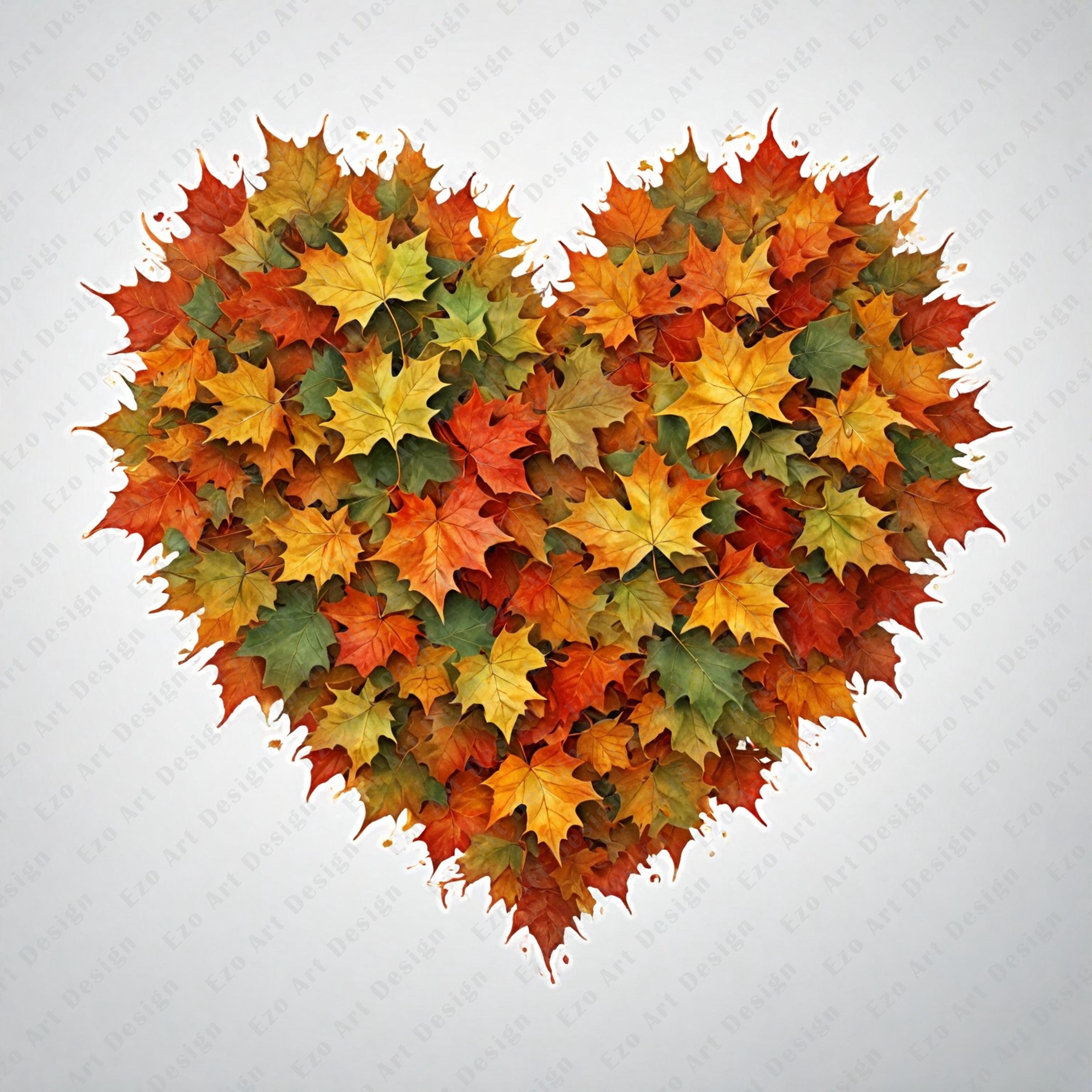 Autumn Heart Leaves Clipart, 12 JPG, Digital Download, Printable Love ...