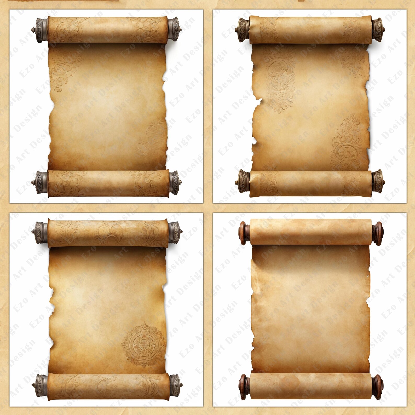 Medieval Scroll Clipart Bundle, 12 JPG, Digital Download, Printable ...